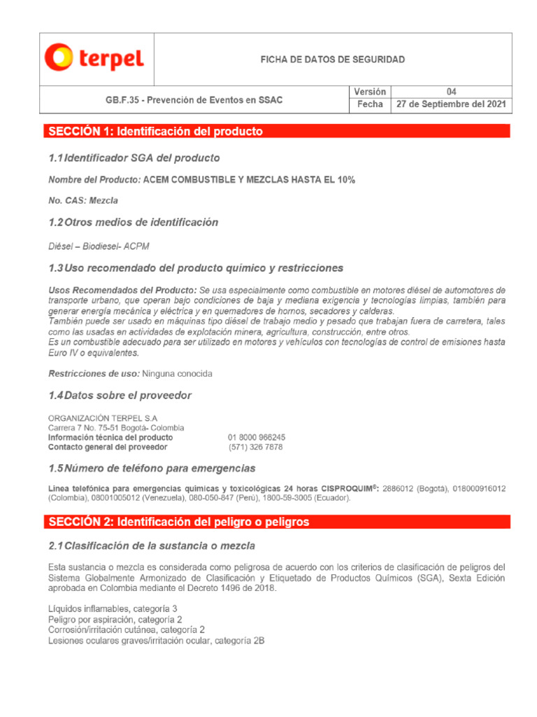 FDS Acpm Terpel | PDF