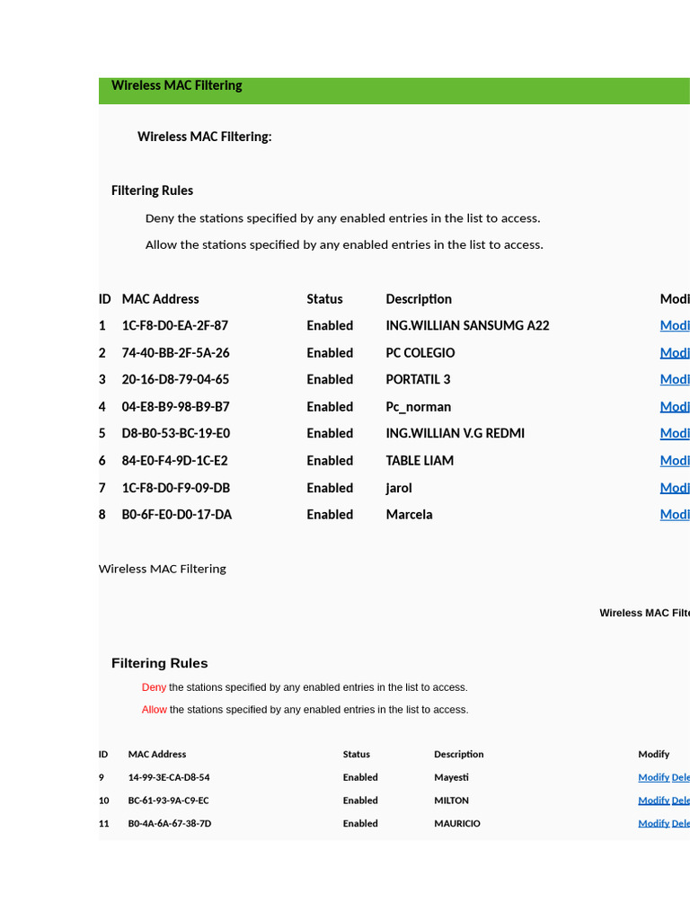 Wireless MAC Filtering Guide | PDF