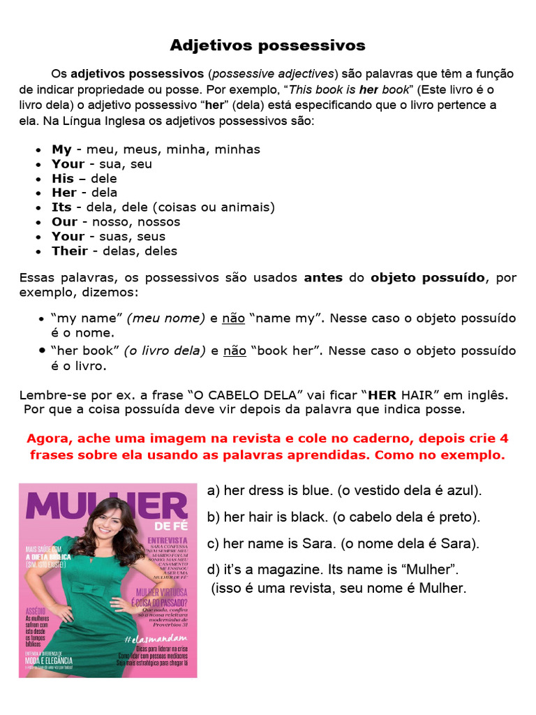 Adjetivos Possessivos em Inglês | PDF