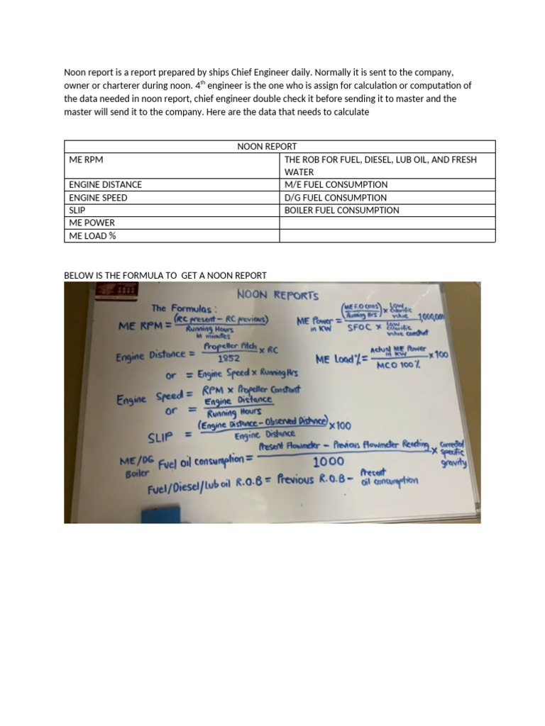 Daily Ship Noon Report Guidelines | PDF