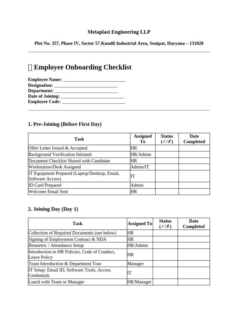 Employee Onboarding Checklist | PDF | Access Control | Authentication