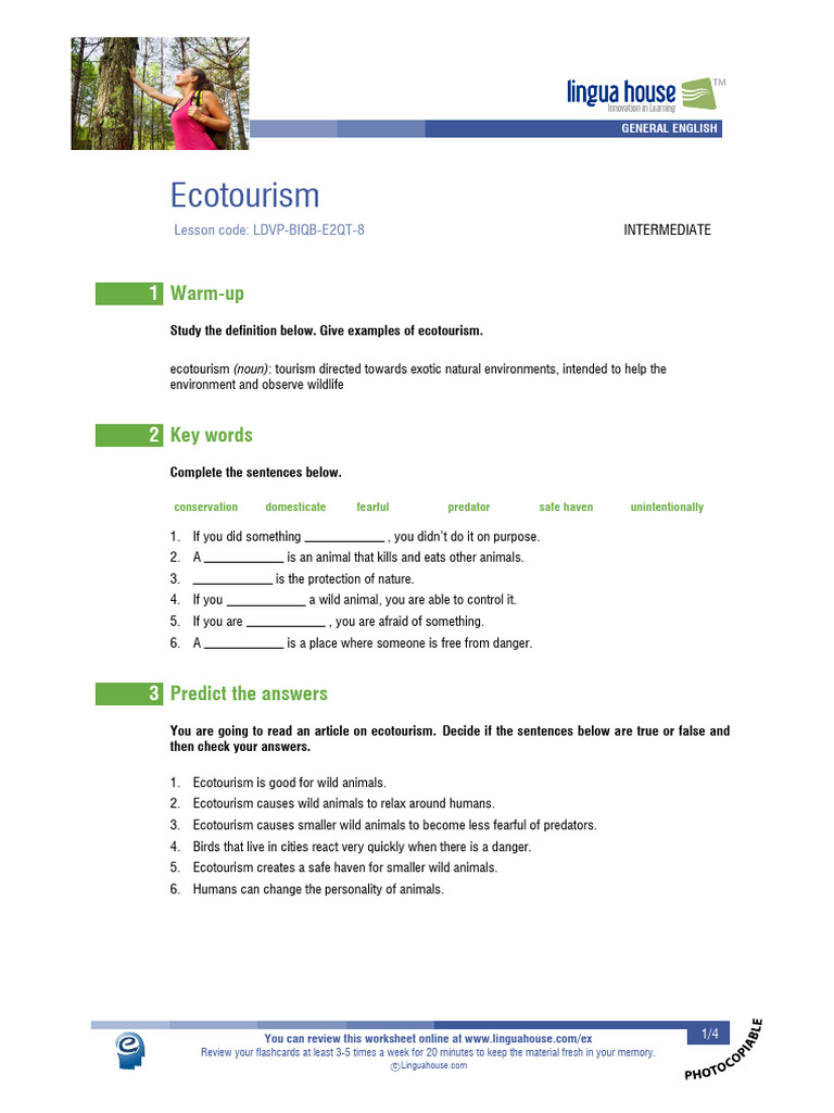 Ecotourism Worksheet Student | PDF
