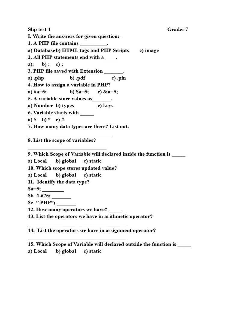 Slip Test 1 Grade 7 | PDF