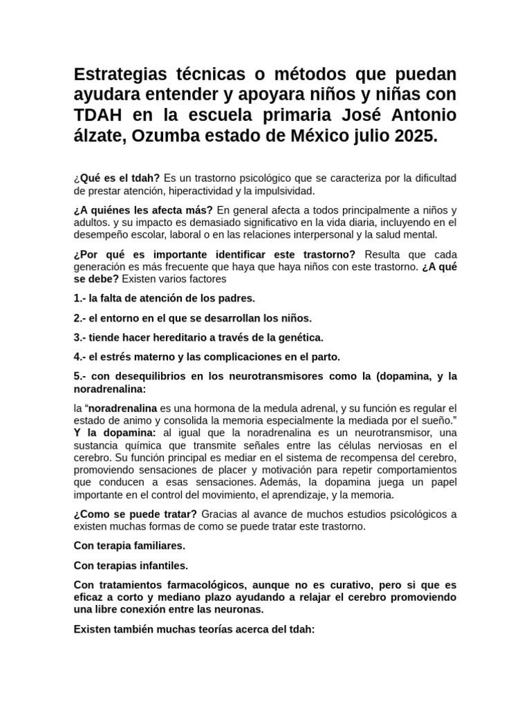 Estrategias para Apoyar a Niños con TDAH | PDF | Aprendizaje | Cognición