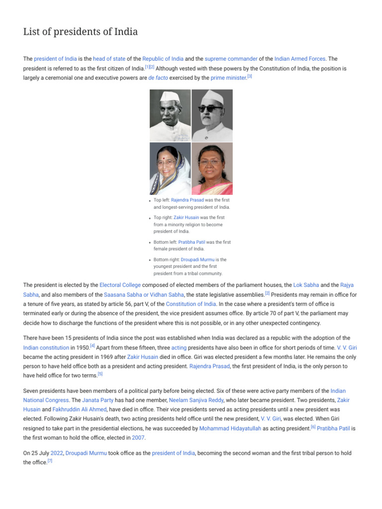 Presidents of India: Key Facts | PDF | Government Of India | Government
