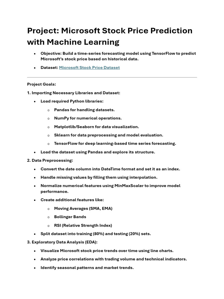 Microsoft Stock Price Prediction With Machine Learning | PDF