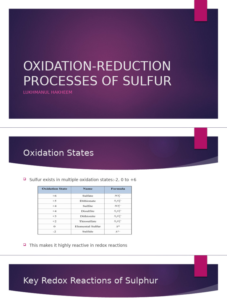 Sulfur Redox Processes and Applications | PDF