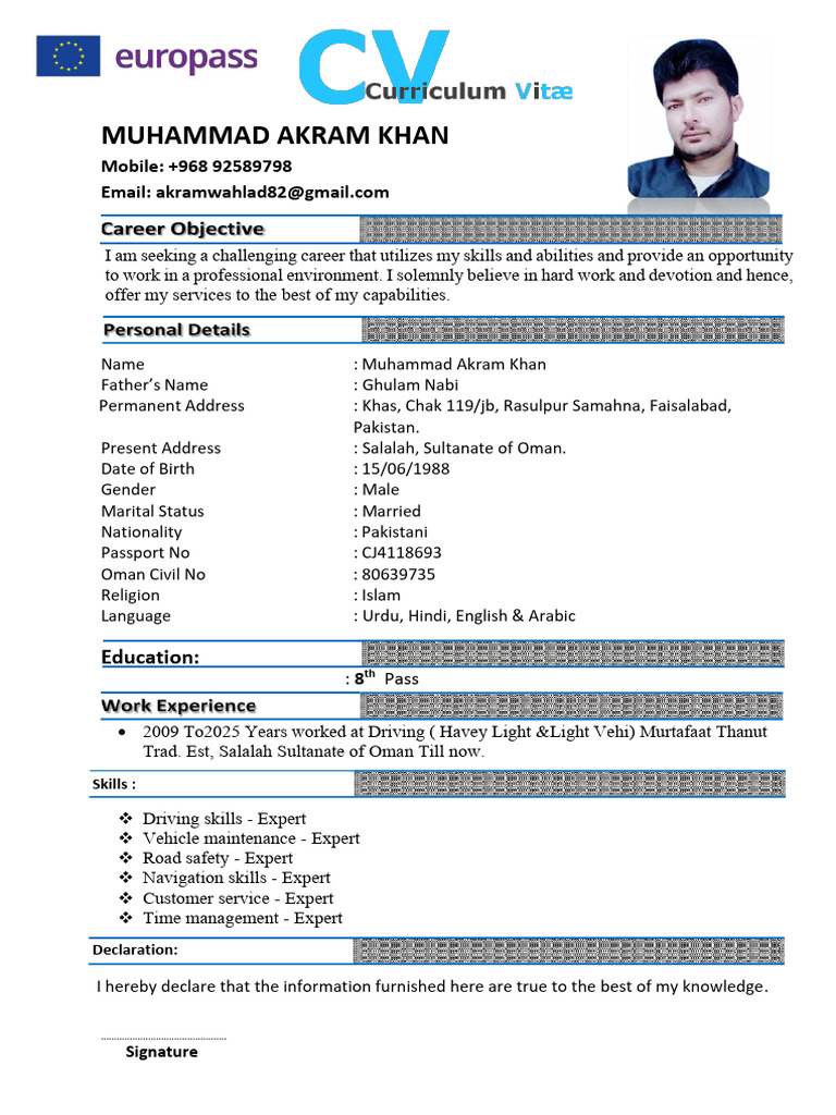 Muhammad Akram Khan CV Urope-1 | PDF