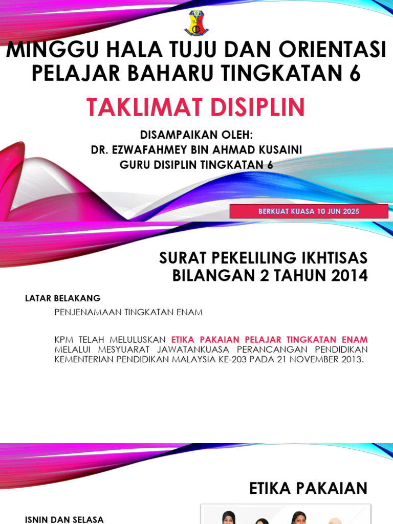 Slaid Disiplin Minggu Hala Tuju Dan Orientasi 2025 | PDF