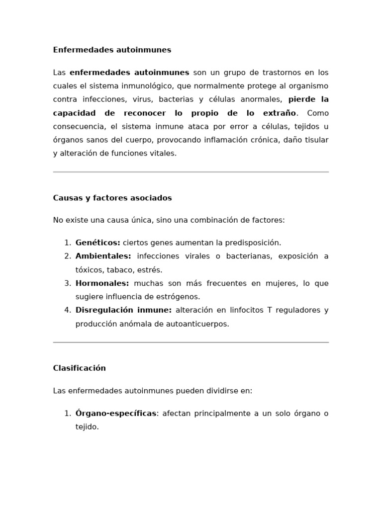 Enfermedades Autoinmunes: Causas y Tratamientos | PDF | Enfermedad ...