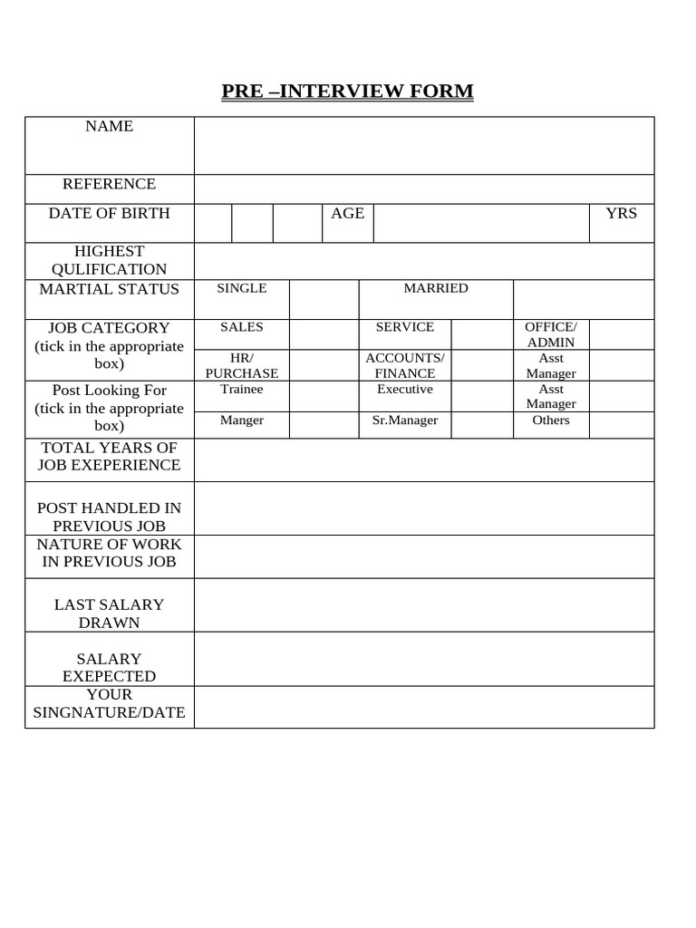 Pre Interview Form | PDF
