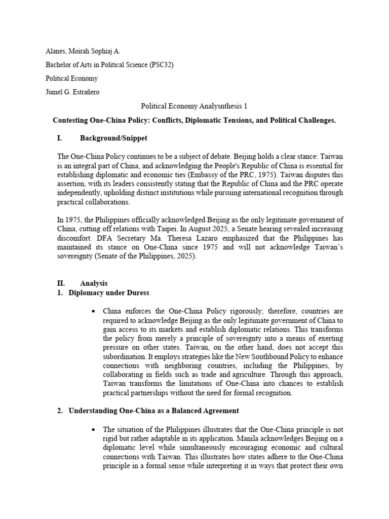 One-China Policy: Diplomatic Challenges | PDF | Taiwan | Government