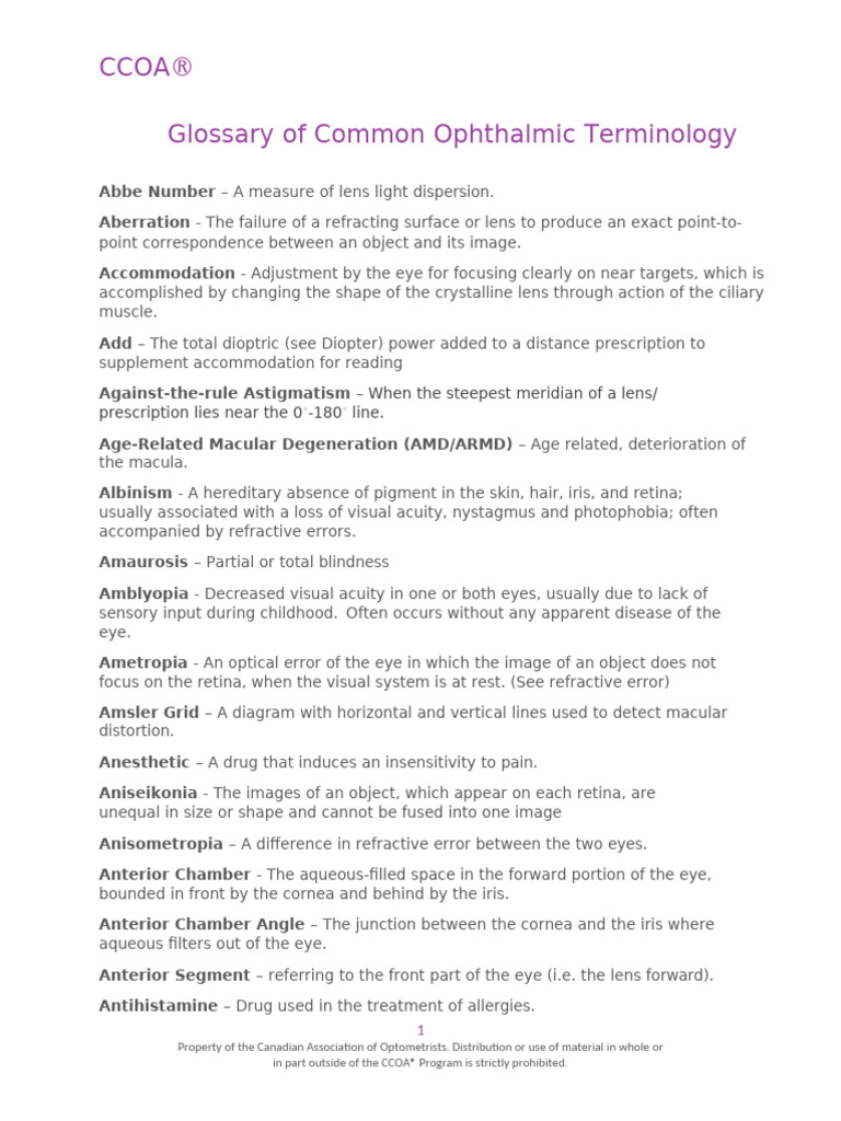 Glossary of Common Ophthalmic Terminology | PDF | Eye | Human Eye