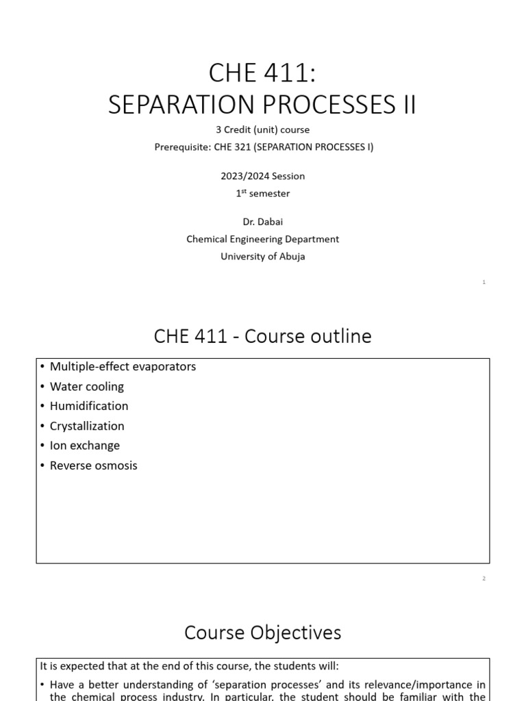 CHE 411 Separation II Students 2023 2024 | PDF | Ion Exchange | Osmosis