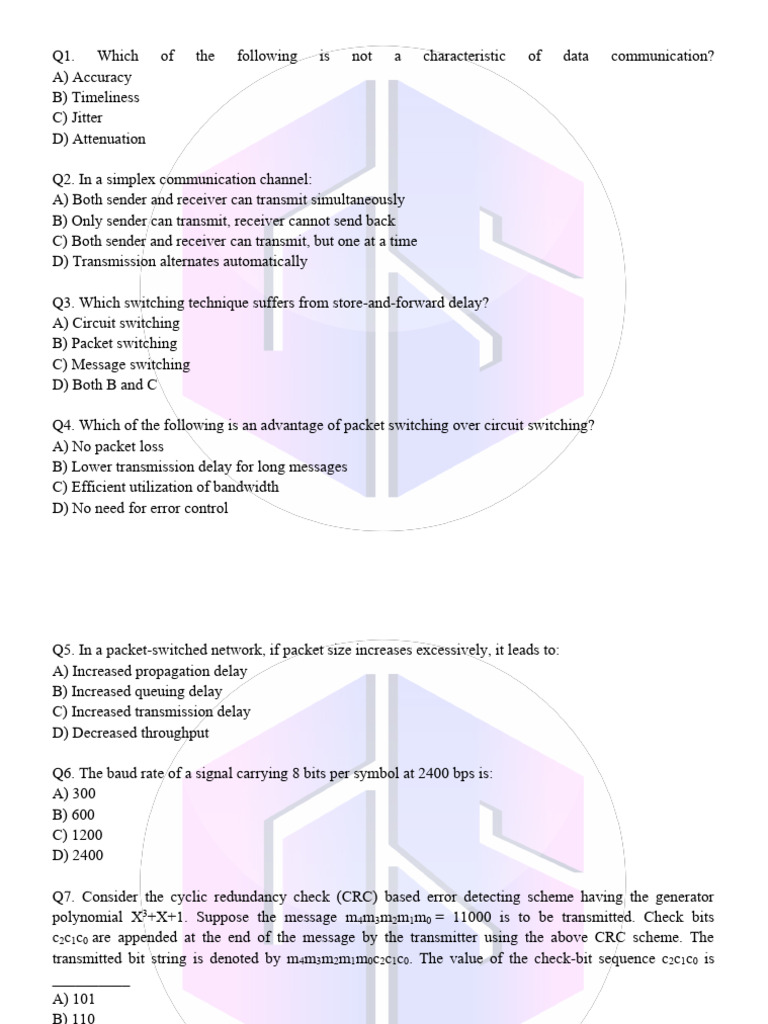 Questions On Data Communication & DLL Protocols (Part-1) | PDF | Error ...