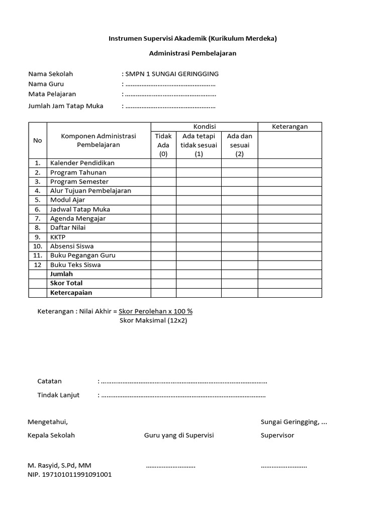 Instrumen Perangkat Ajar Kumer | PDF