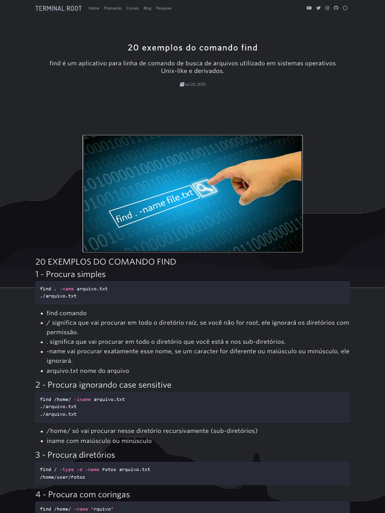 20 Exemplos Do Comando Find | PDF | Arquivo de texto | Programas