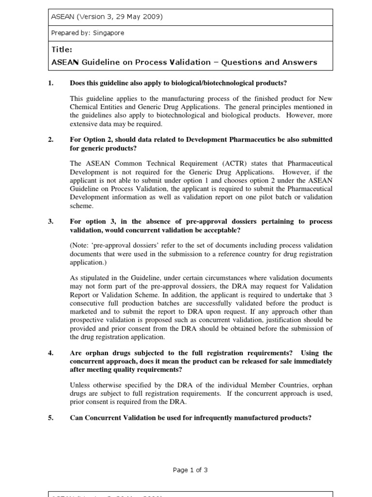 ASEAN Guideline On Process Validation - Q& A | PDF | Verification And ...