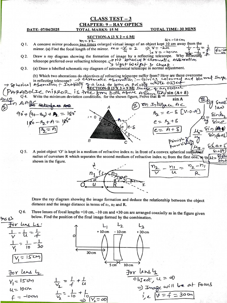 Class Test 3 - Chapter 9 (15 Marks) Physics | PDF