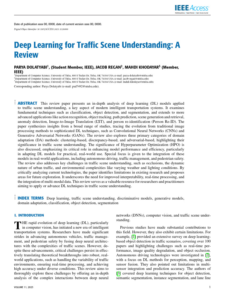 Deep Learning For Traffic Scene Understanding A Re | PDF | Deep Learning | Computer Vision