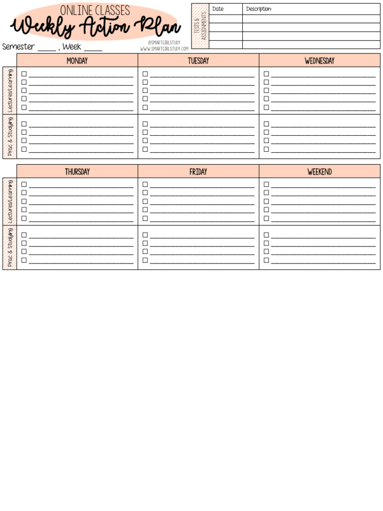 Weekly Action Plan Template | PDF