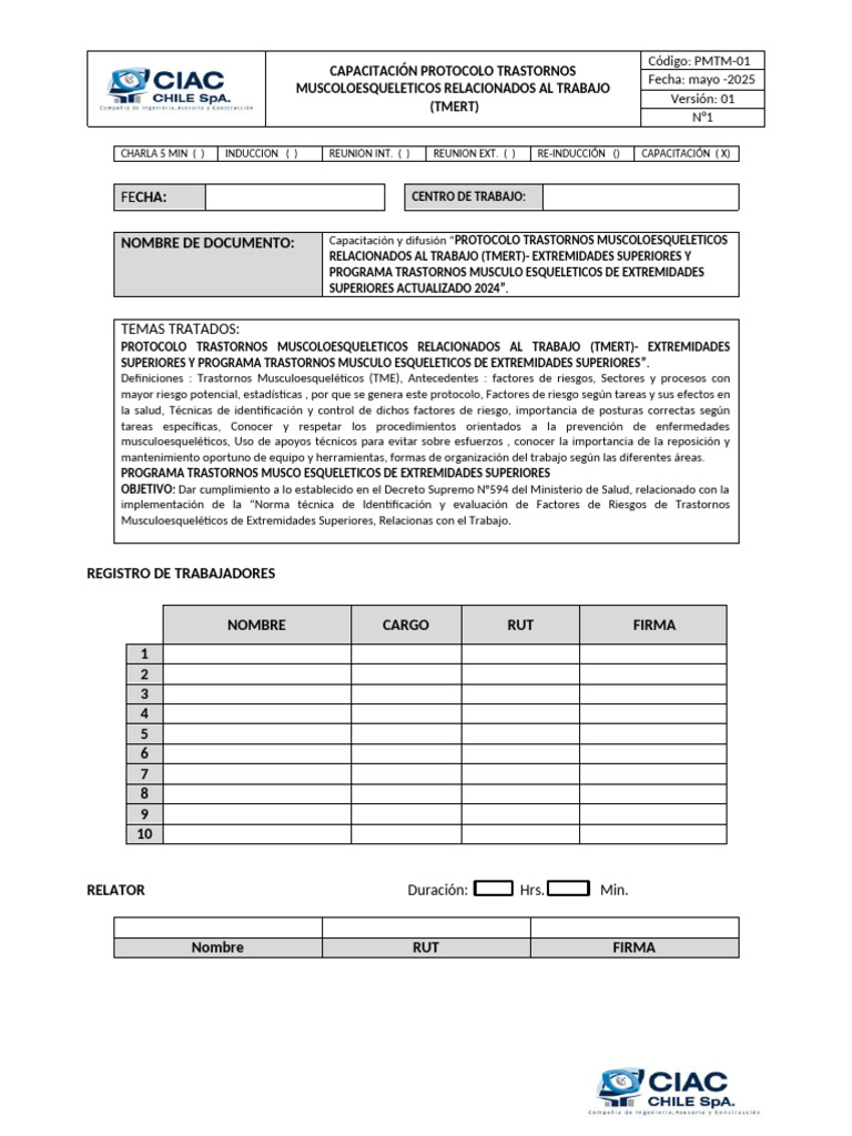 FORMATO PROTOCOLO TMERT | PDF