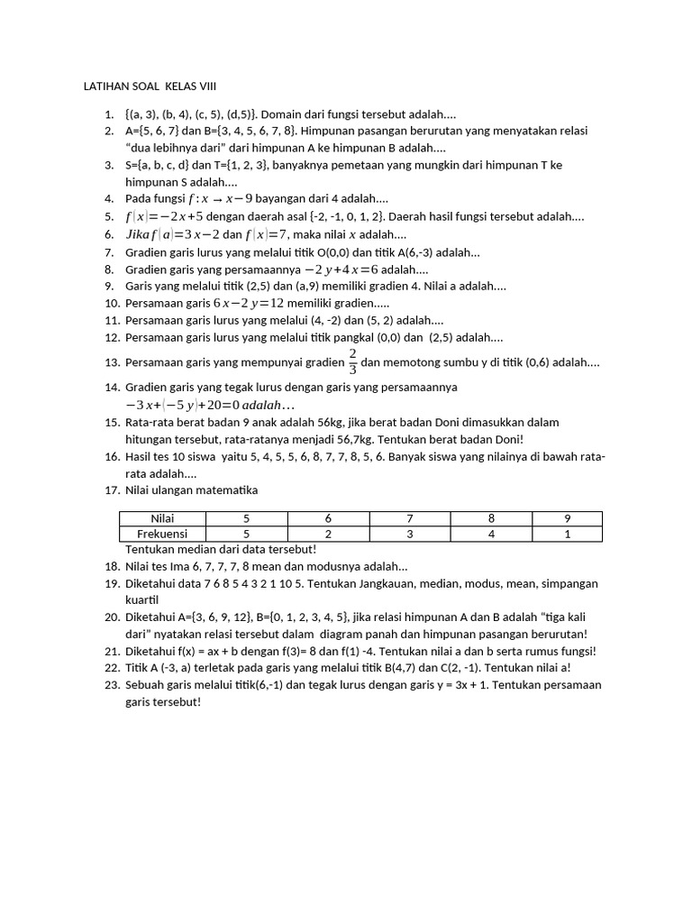 Latihan Soal MTK Kelas Viii | PDF