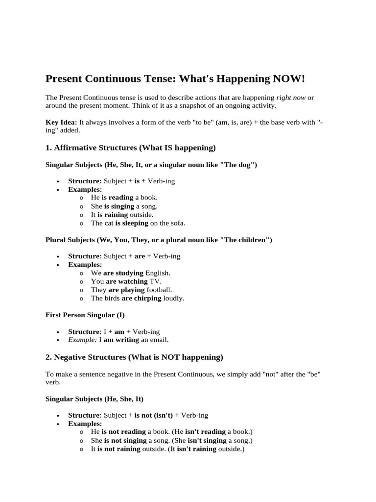Present Continuous Tense Explained | PDF | Syllable | Consonant