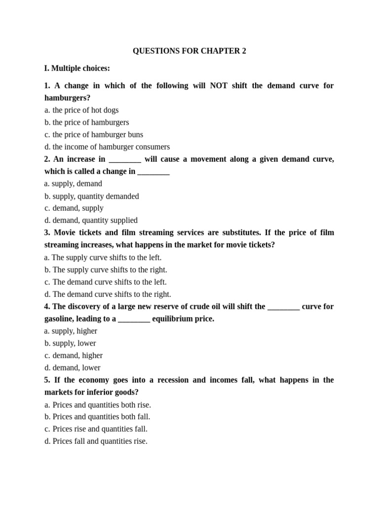 Questions For Chapter 2 | PDF | Elasticity (Economics) | Demand
