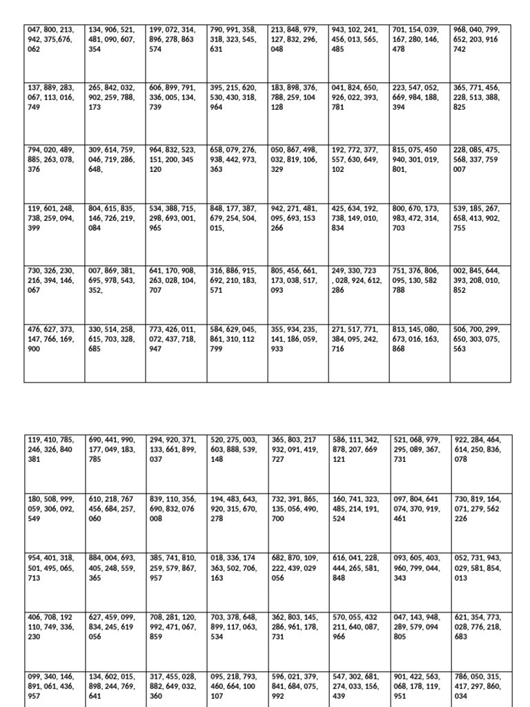 Formato Rifa 1000 Numero Entre 150 Cuadros | PDF