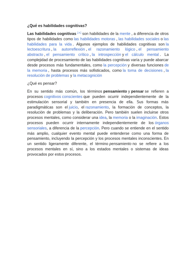 Habilidades Cognitivas y Pensamiento | PDF