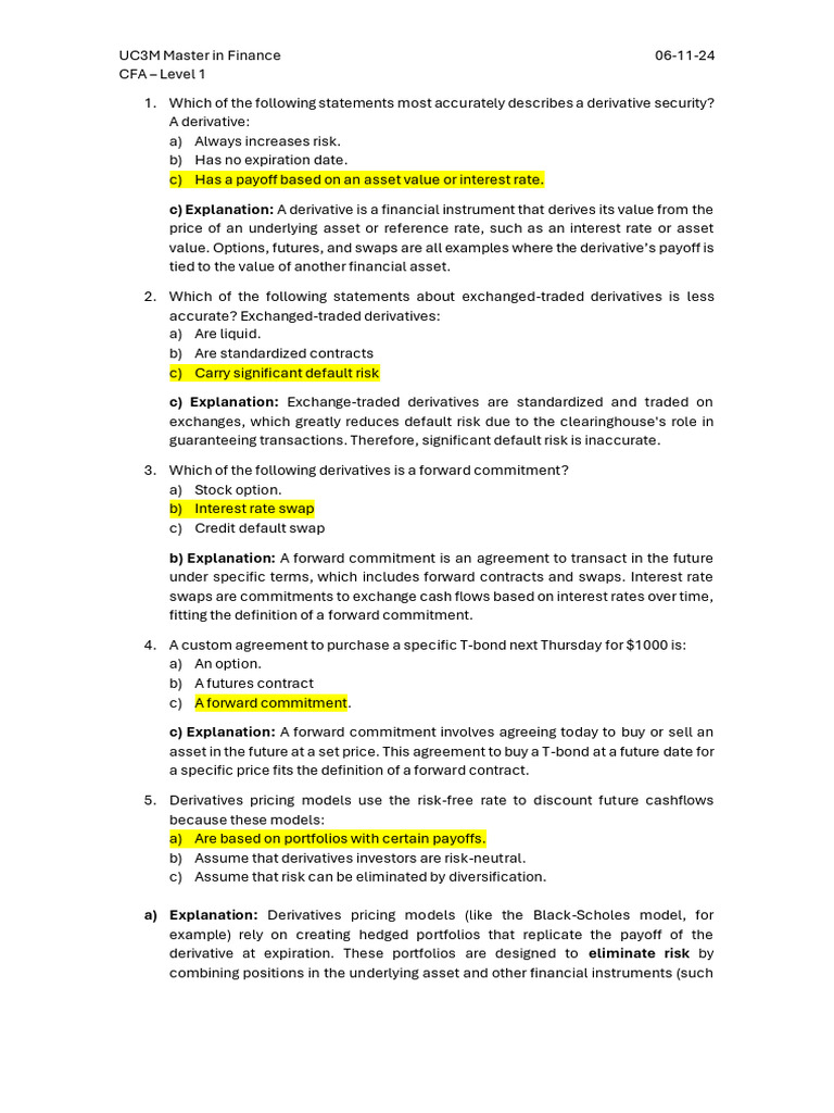 CFA Level 1 Derivatives Overview | PDF | Derivative (Finance) | Futures ...