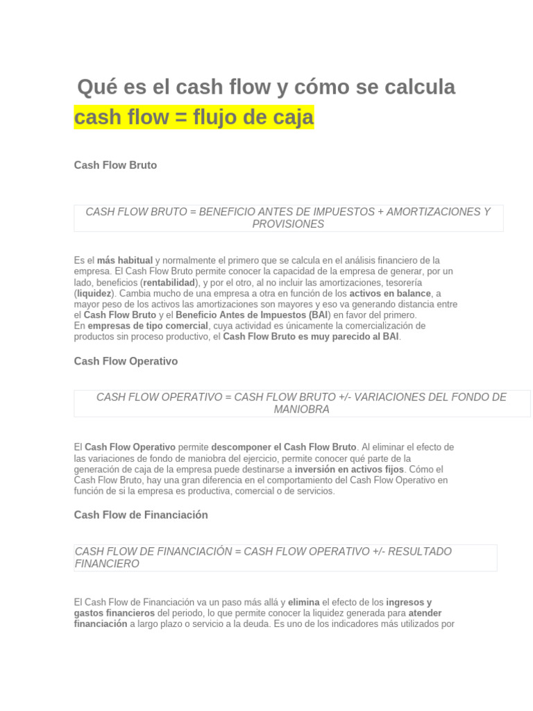 Cash Flow y VAN | PDF | Capital de trabajo | Flujo de efectivo