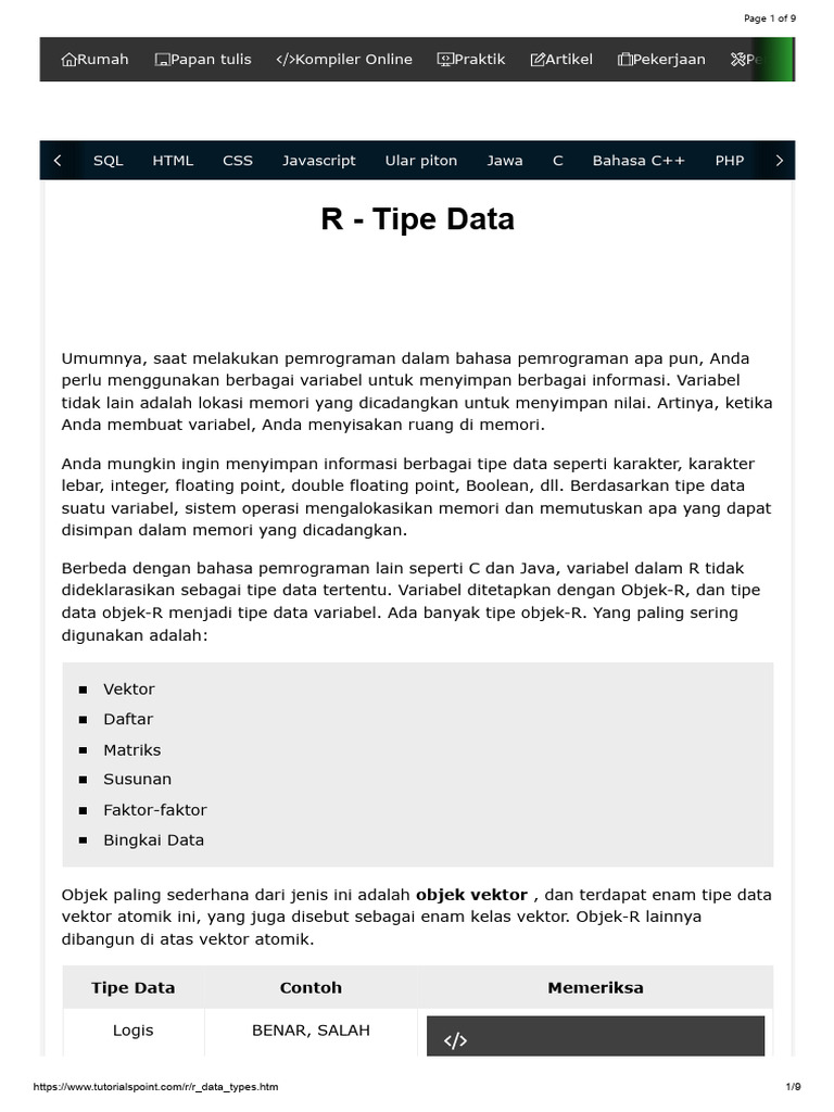 R - Tipe Data | PDF