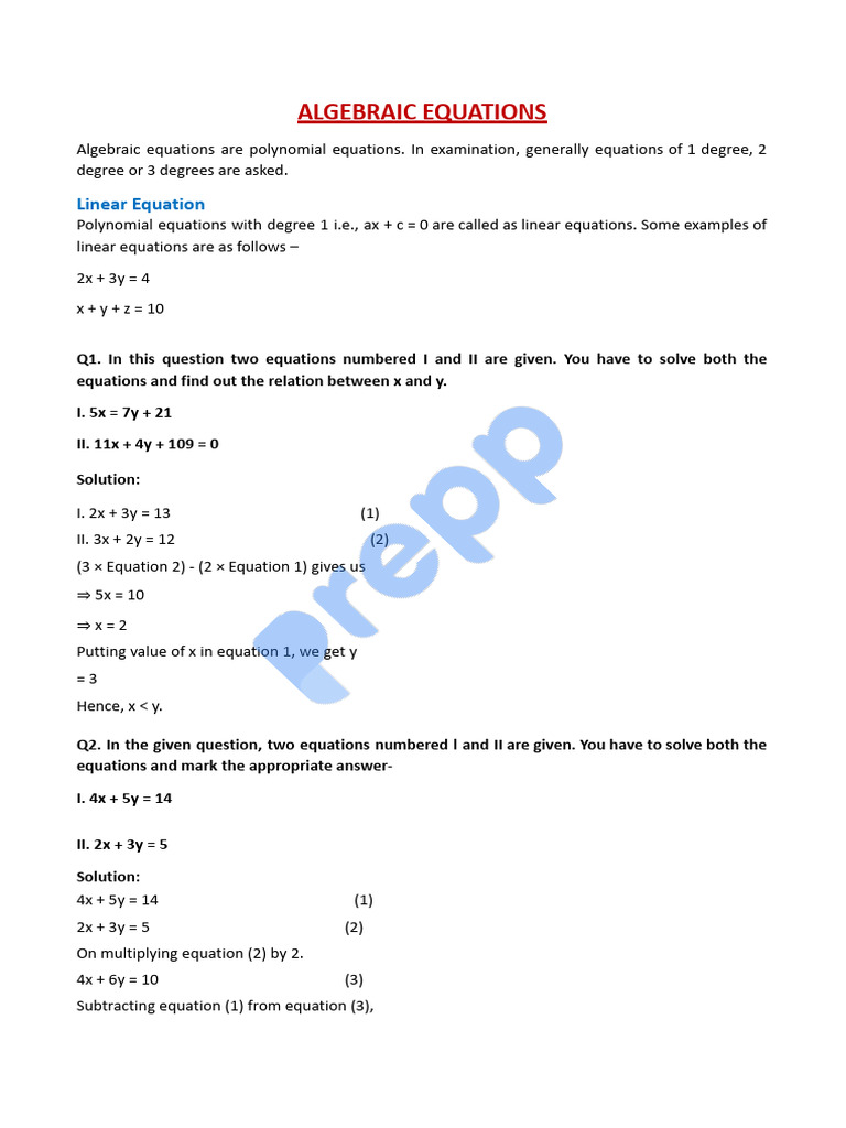 Understanding Algebraic Equations | PDF | Equations | Quadratic Equation