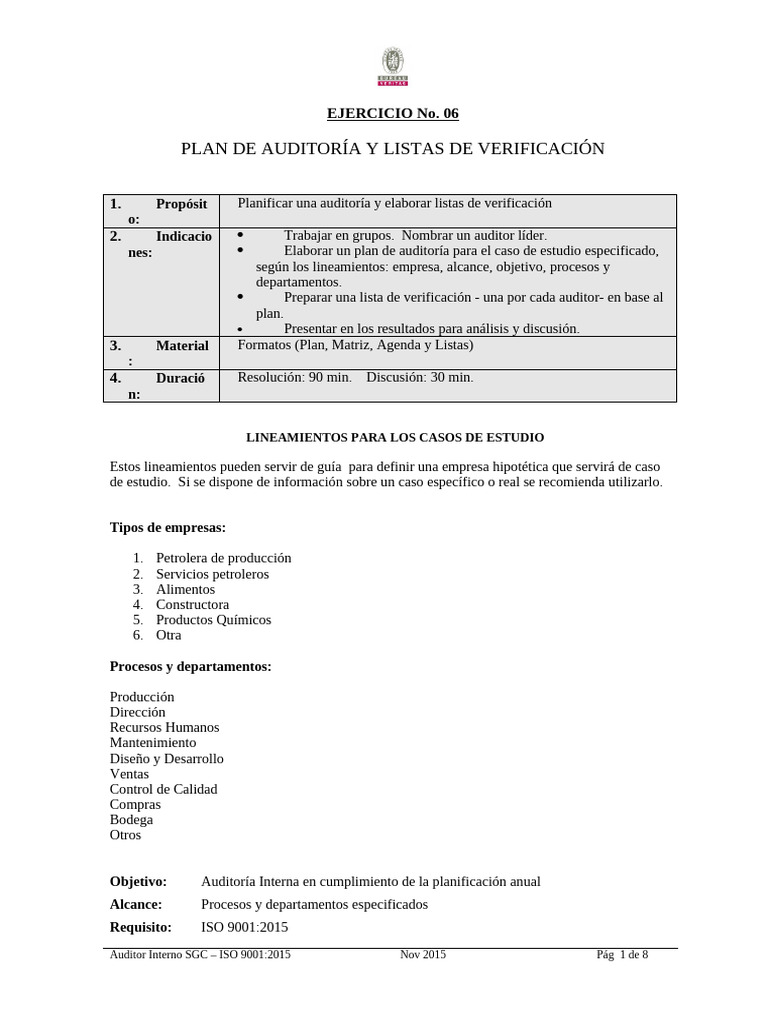 E06 Planificación | PDF | Calidad (comercial) | Auditoría
