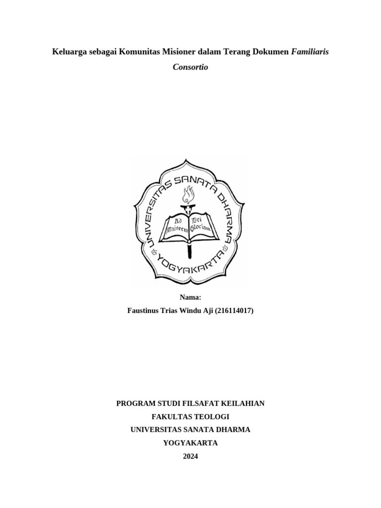 Keluarga Sebagai Komunitas Misioner Dalam Terang Dokumen Familiaris ...