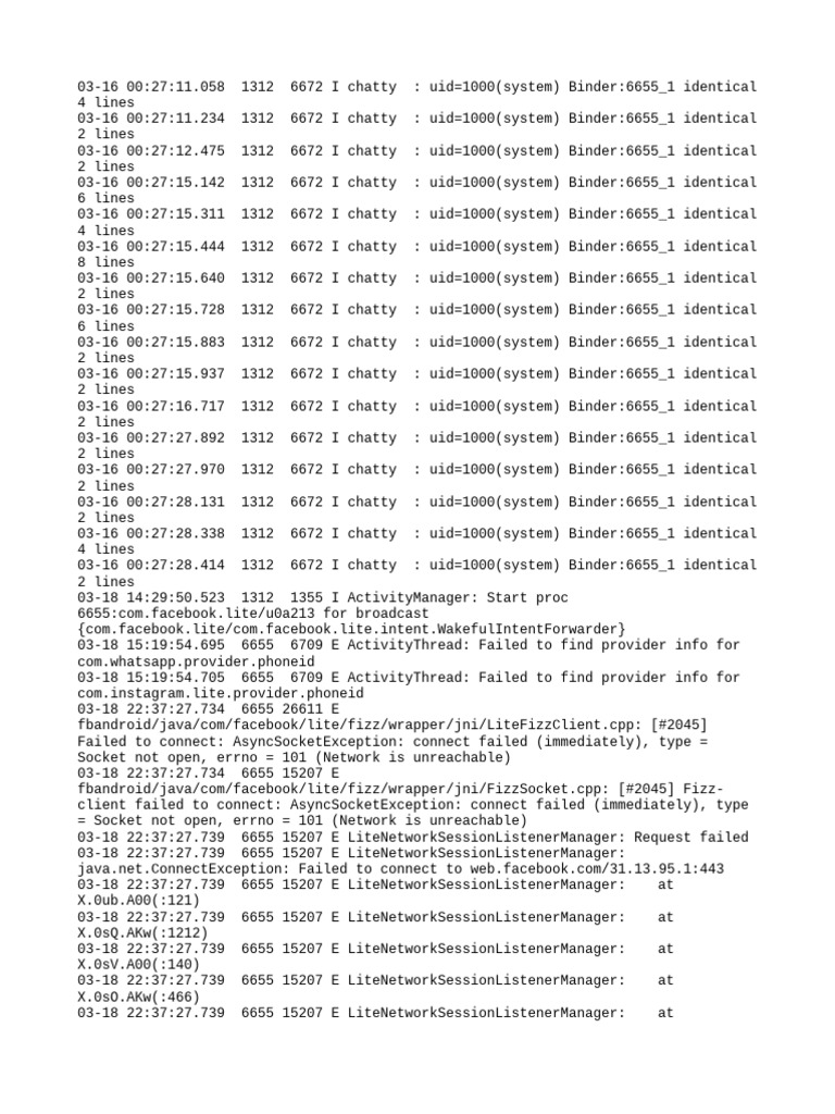 Facebook Lite Connection Errors Log | PDF | Error | Computer Libraries
