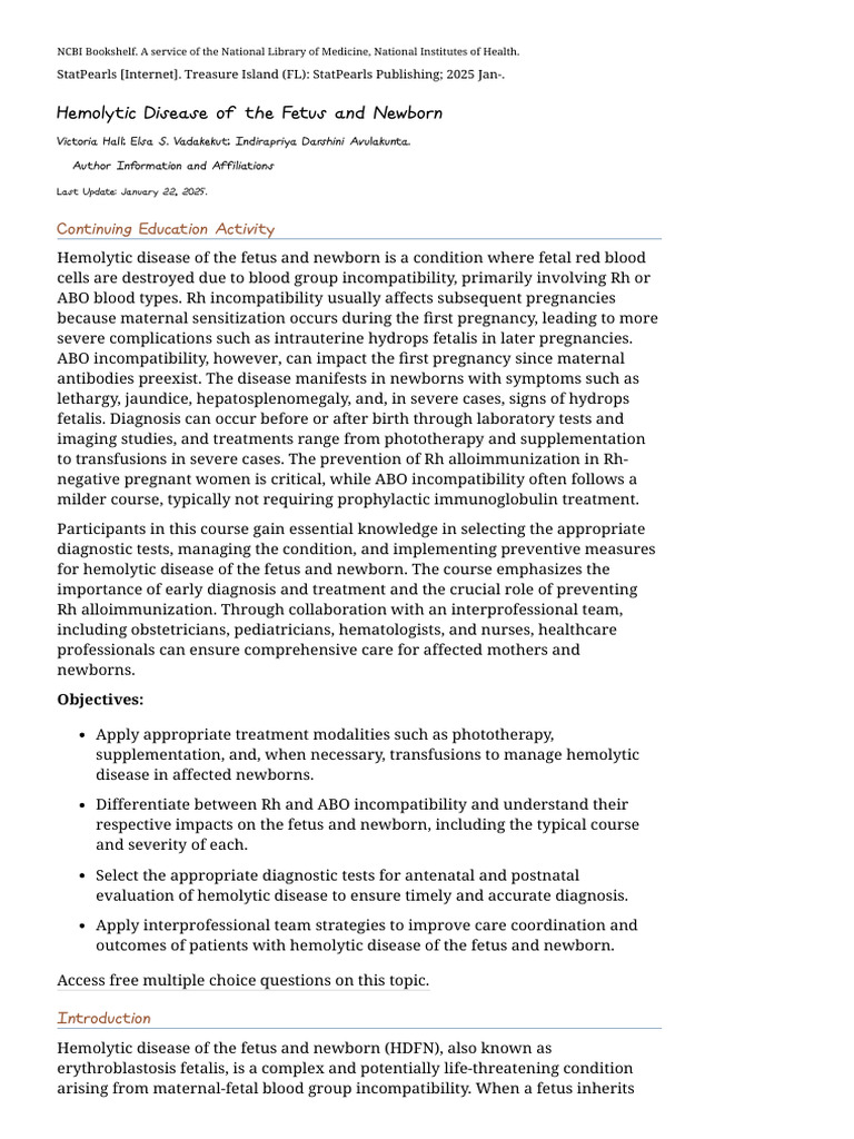 Hemolytic Disease of The Fetus and Newborn - StatPearls - NCBI ...