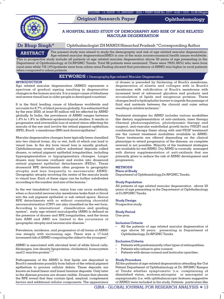 A Hospital Based Study of Demography and Risk of Age Related Macular ...