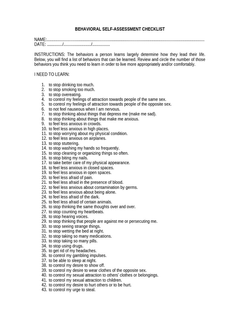 Behavioral Self Assessment | PDF | Psychology | Psychological Concepts