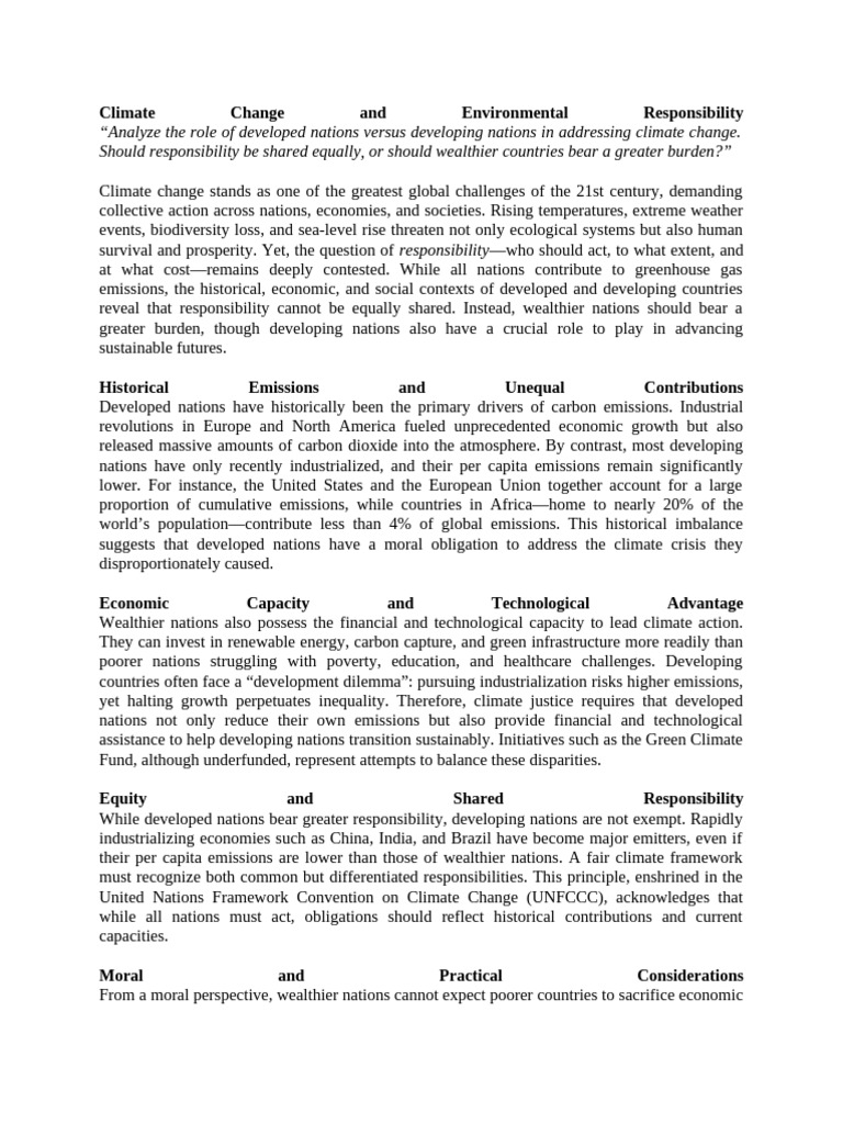 Climate Change and Environmental Responsibility | PDF | Climate Change ...