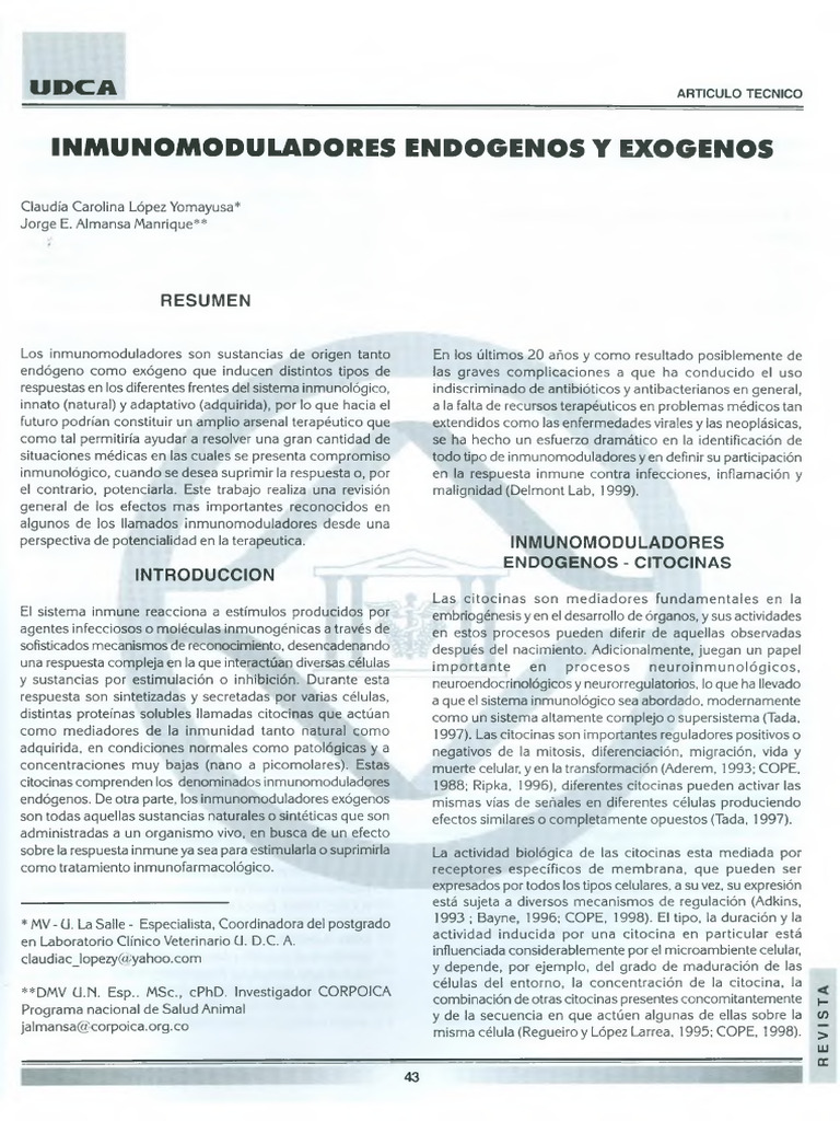 Inmunomoduladores Endogenos y Exogenos | PDF | Citocina | Sistema inmune