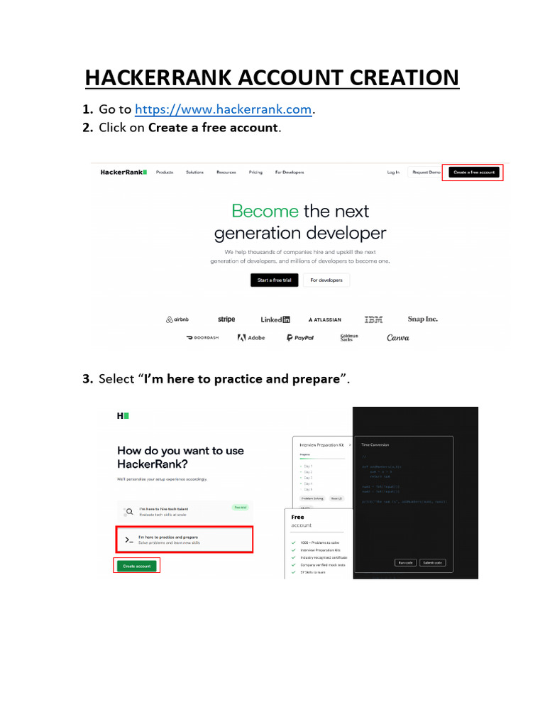 Hacker Rank Account Creation | PDF