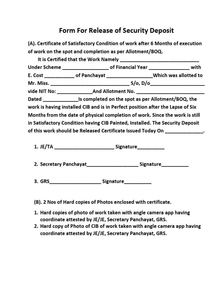 Security Deposit Release Certificate | PDF