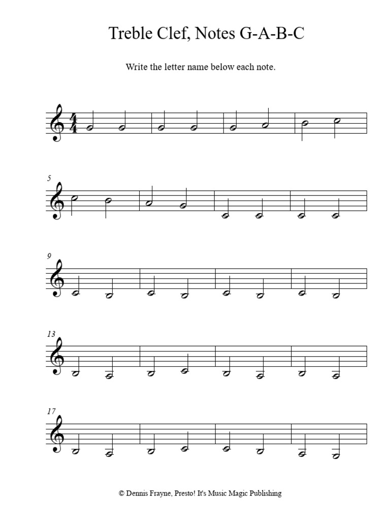 Treble Clef Note Naming Beg G-A-B-C | PDF