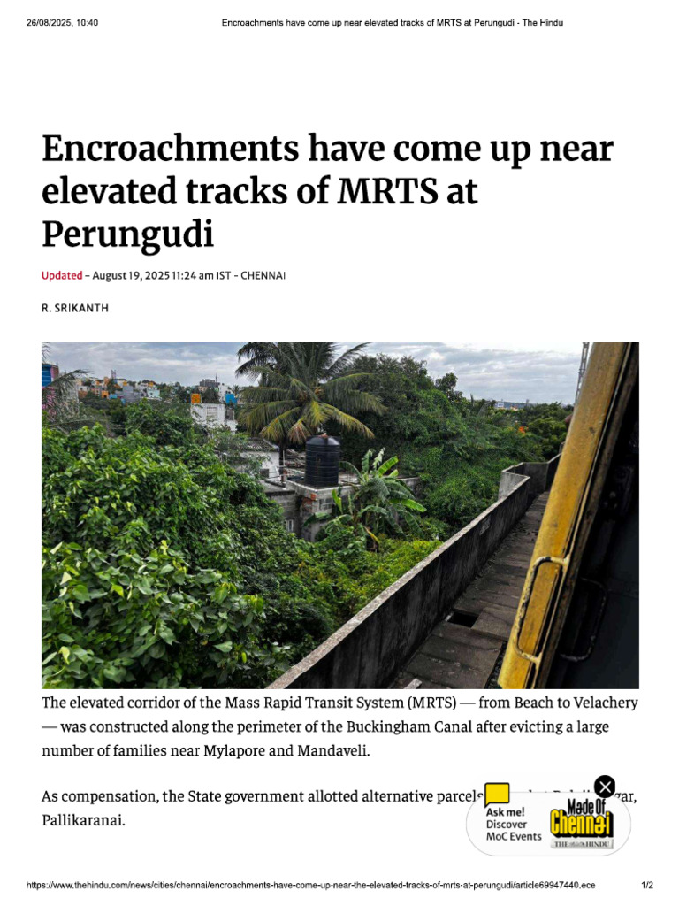 Encroachment at Perungudi Mrts - R Srikanth - The Hindu | PDF