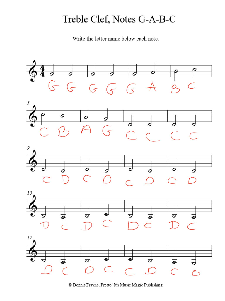 Completed Treble Clef Note Naming Beg G-A-B-C | PDF