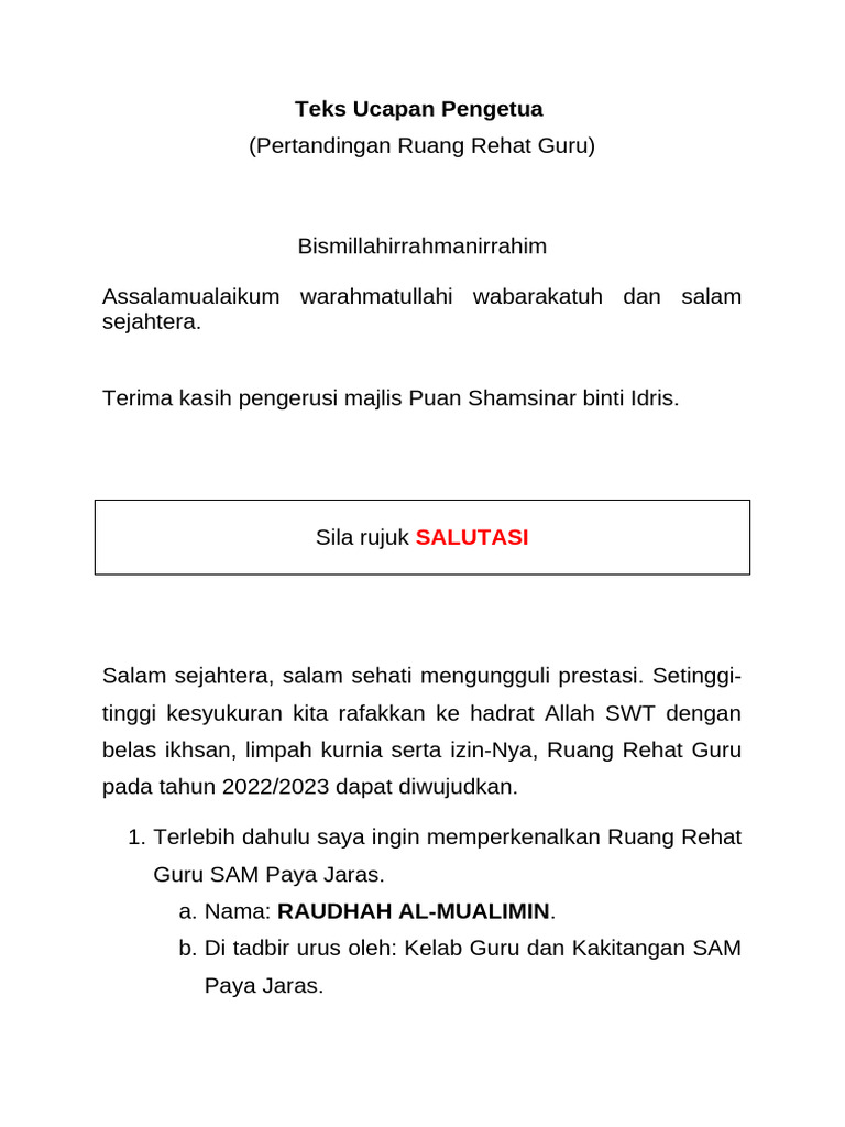 Ruang Rehat Guru SAM Paya Jaras | PDF