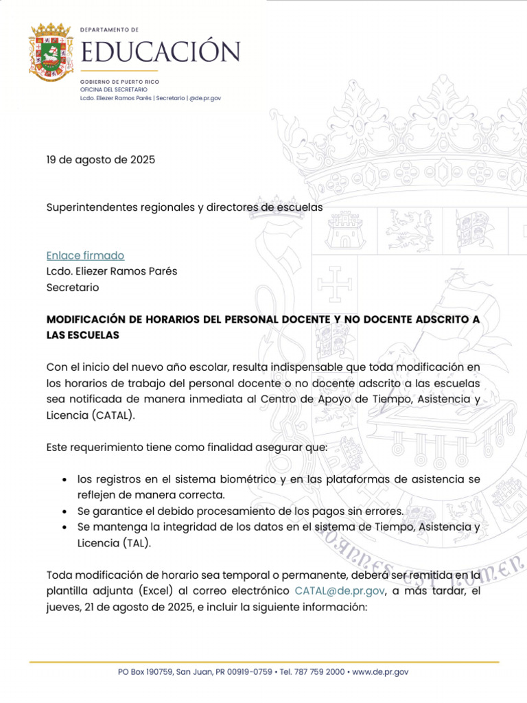 Modificación de Hora de Trabajo CATAL | PDF
